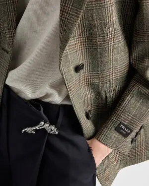 Prada High-waisted Tailored Trousers With Jewel Brooch Detail
