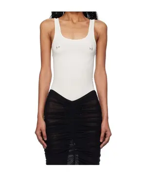 MUGLER Scoop-neck Embellished Bodysuit - Black