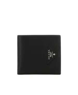 Prada Logo Plaque Bi-fold Wallet - Black