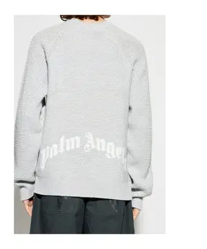 Palm Angels Curved Logo Knitted Jumper - Grey