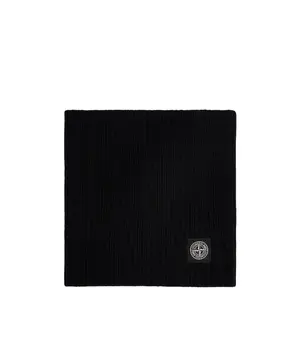 Stone Island Logo Patch Ribbed Scarf - Black
