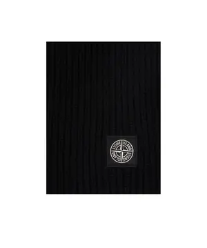 Stone Island Logo Patch Ribbed Scarf - Black