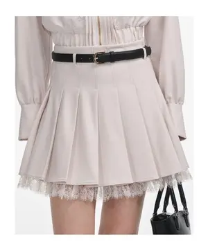 SELF-PORTRAIT Pleated Mini Skirt With Lace Trim
