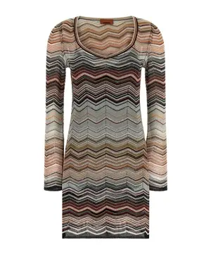 Missoni Chevron Sequin Mini Knitted Dress - Brown