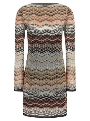 Missoni Chevron Sequin Mini Knitted Dress - Brown