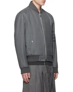 Thom Browne 4-bar Zipped Bomber Jacket - Medium Gray