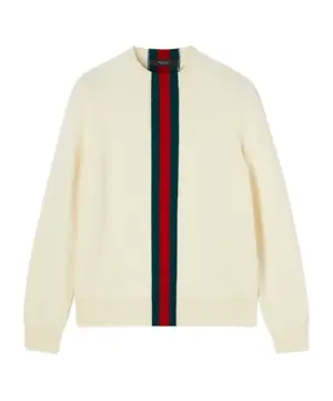 Gucci Knit Wool Sweater With Web Intarsia - Ivory