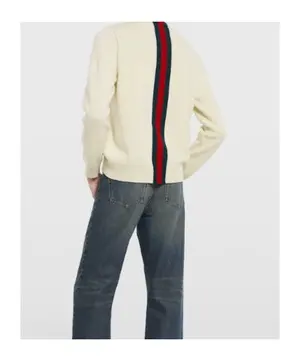 Gucci Knit Wool Sweater With Web Intarsia - Ivory
