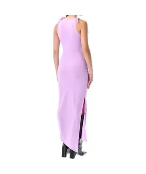 Coperni Sleeveless Midi Dress With Floral Decorations And Tie Details - Pink