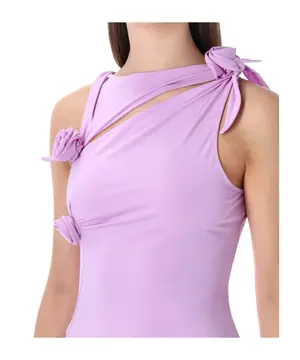 Coperni Sleeveless Midi Dress With Floral Decorations And Tie Details - Pink