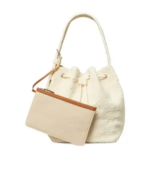 Tory Burch Textured Monogram Bucket Bag - Pearly