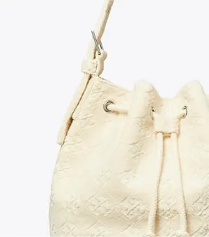 Tory Burch Textured Monogram Bucket Bag - Pearly