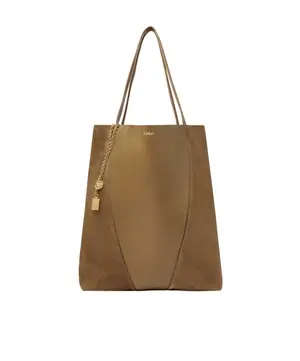 Chloé Large Tote Bag With Chain Detail - Deep Khaki