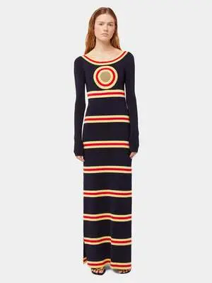 Rabanne Long Sleeve Striped Maxi Dress With Slit