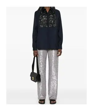 P.a.r.o.s.h Sequined Straight-leg Trousers - Gray