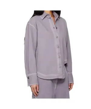 Attico Long-sleeved Denim Shirt With Embroidered Logo - Lavender