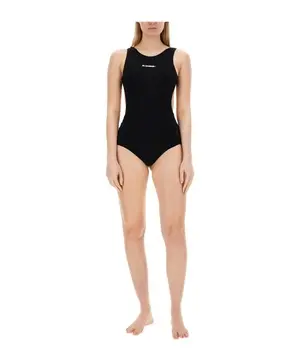 JIL SANDER Logo Printed One-piece Swimsuit - Black