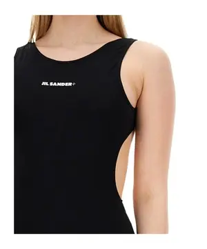 JIL SANDER Logo Printed One-piece Swimsuit - Black