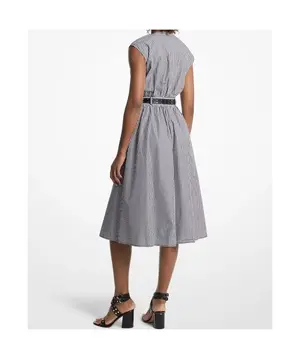 Michael Kors Striped Poplin Belted Midi Dress