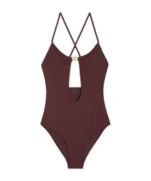 Celine Triomphe Swimsuit In Matte Jersey - Red