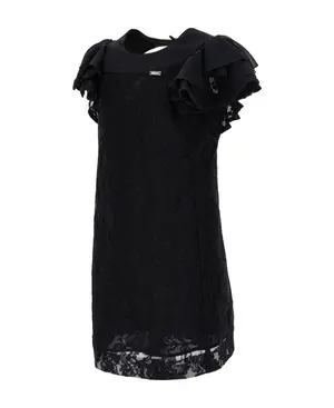 Monnalisa Round Neck Lace Dress With Lotus Leaf Sleeves