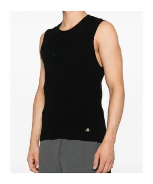 VIVIENNE WESTWOOD Tegan Ribbed Button-placket Vest - Black