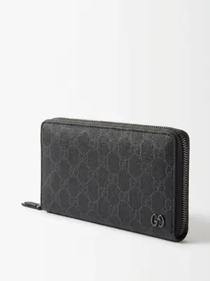 Gucci Grey Interior Gg Zip Around Wallet - Black, Gray