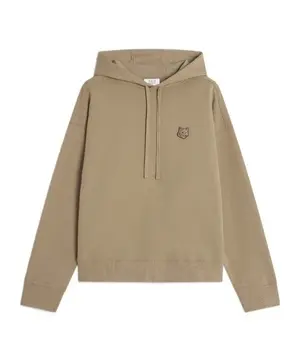 Maison Kitsuné Oversized Drawstring Hoodie With Embroidered Fox Head - Beige