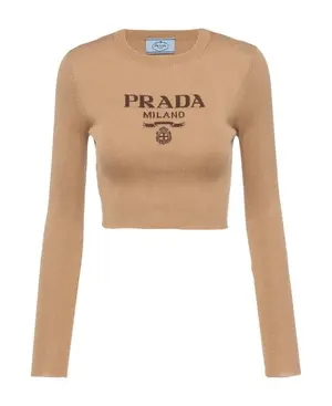 Prada Cropped Silk Logo Pullover