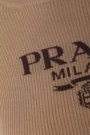 Prada Cropped Silk Logo Pullover