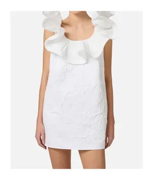 Elisabetta Franchi Ruffled Floral Jacquard Mini Dress - Ivory