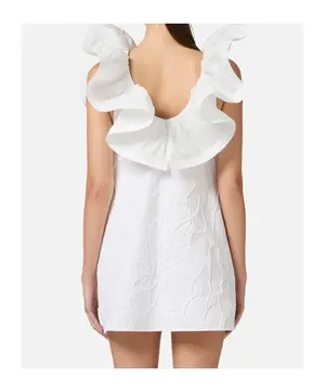 Elisabetta Franchi Ruffled Floral Jacquard Mini Dress - Ivory