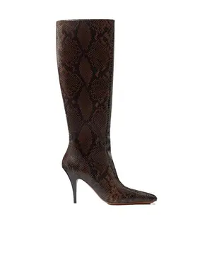 Stella McCartney Square-toe Snake Knee-high Stiletto Boots - Coffee