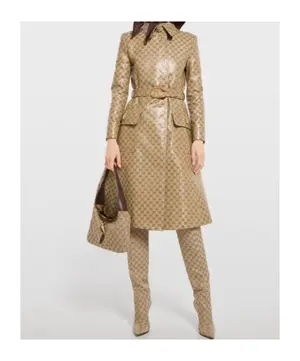 Gucci Coated Gg Cotton Canvas Fabric Coat - Sand