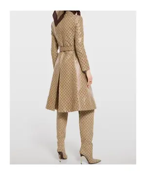 Gucci Coated Gg Cotton Canvas Fabric Coat - Sand