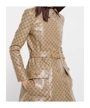 Gucci Coated Gg Cotton Canvas Fabric Coat - Sand