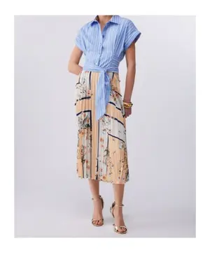 Liu Jo Striped Floral Print Midi Dress - Orange/light Blue