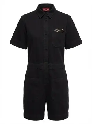 Gucci Denim Jumpsuit With Horsebit Detail - Black