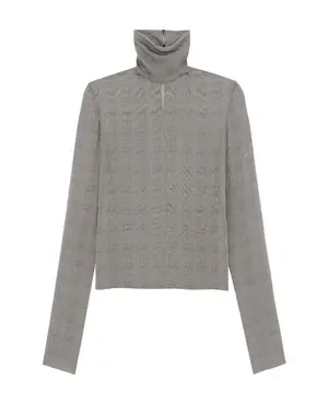 Saint Laurent High Neck Long Sleeve Sheer Top