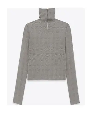 Saint Laurent High Neck Long Sleeve Sheer Top