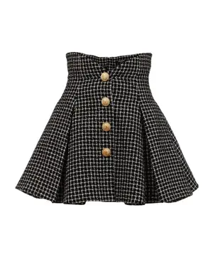 Balmain Checkered Tweed Tulip Mini Skirt