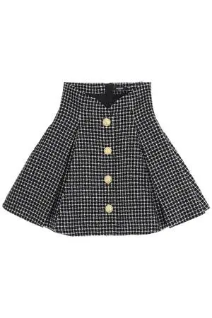 Balmain Checkered Tweed Tulip Mini Skirt