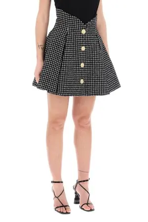 Balmain Checkered Tweed Tulip Mini Skirt