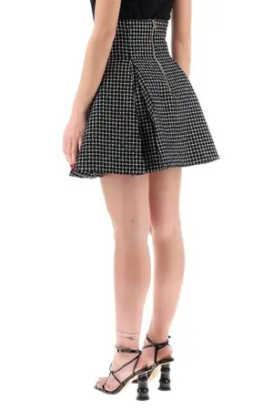 Balmain Checkered Tweed Tulip Mini Skirt