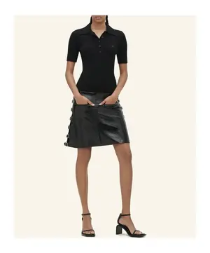 COURREGES Courrèges Rib Knit Short Sleeve Polo Shirt - Black