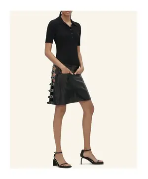COURREGES Courrèges Rib Knit Short Sleeve Polo Shirt - Black