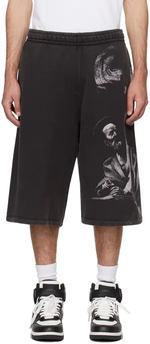 Off-White High Waisted Graphic Print Shorts