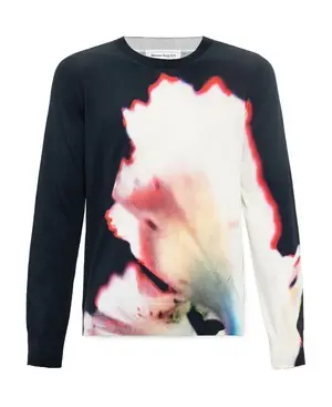 Alexander McQueen Solarised Flower-printed Crewneck Knitted Jumper - Black