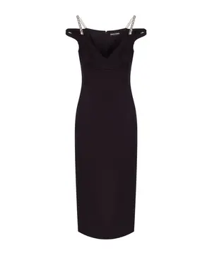 David Koma Off-shoulder Midi Dress With Crystal Straps