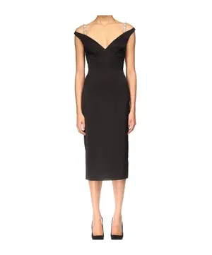 David Koma Off-shoulder Midi Dress With Crystal Straps